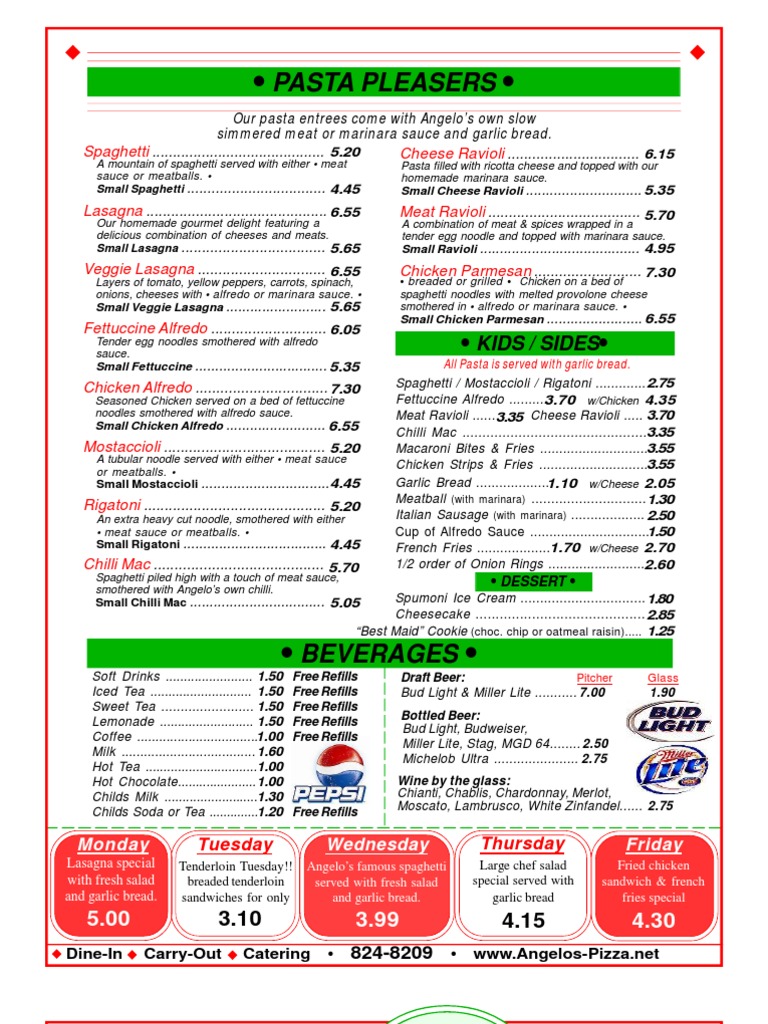 Angelos Menu Opt | PDF | Pizza | Lasagne