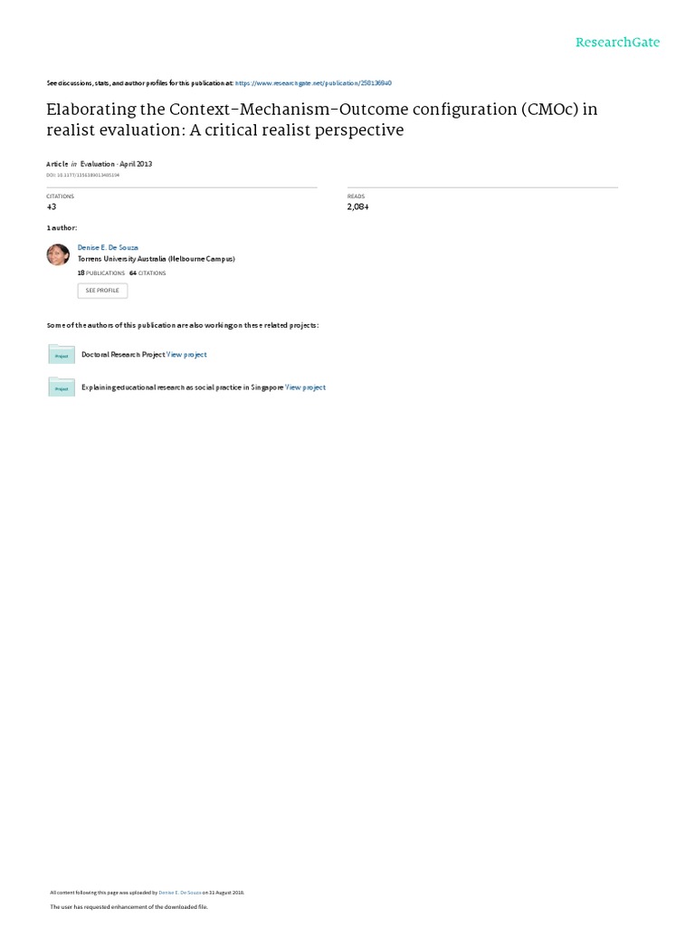 Elaborating The Context-Mechanism-Outcome Configuration (Cmoc) in ...