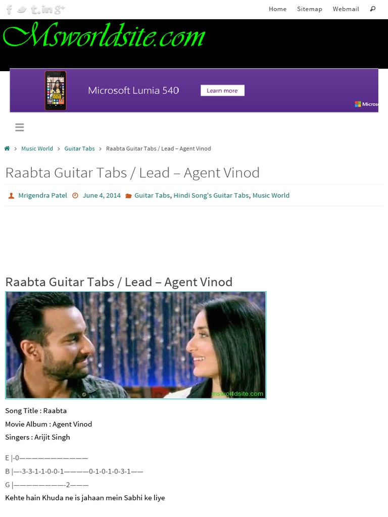 Raabta Guitar Tabs - Lead - Agent Vinod - Msworldsite | PDF | Business