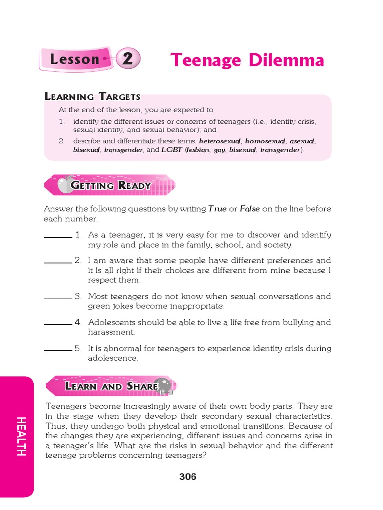 Lesson 2 Teenage Dilemma | PDF | Sexually Transmitted Infection ...