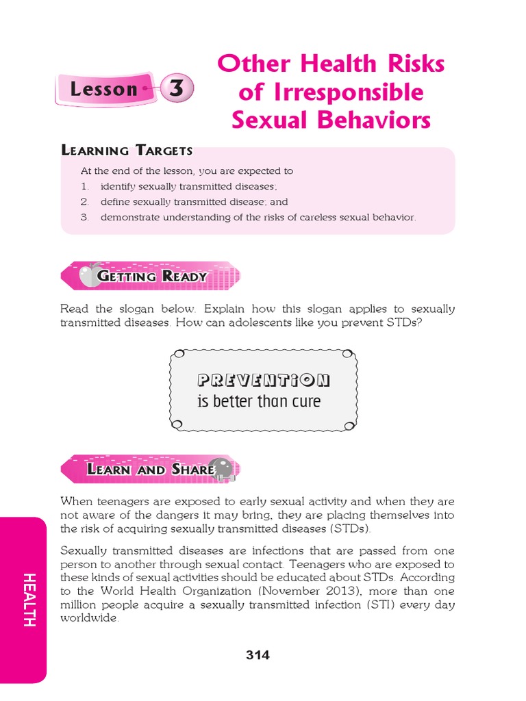 Lesson 3 Other Health Risk of Irresponsible Sexual Behavior | PDF ...