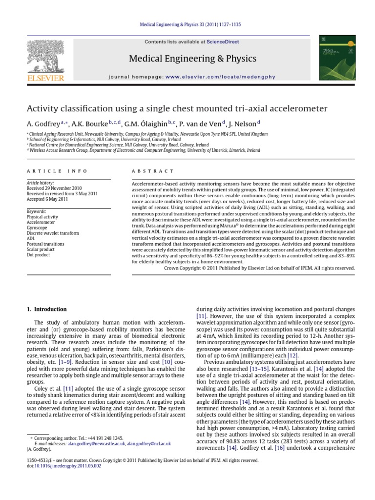1 Activity Classification Using A Single Chest Mounted Tri Axial Accelerometer Pdf