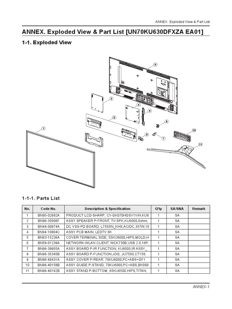 ANNEX. Exploded View & Part List (UN70KU630DFXZA EA01) | PDF | International System Of Units ...