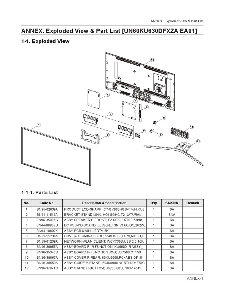 ANNEX. Exploded View & Part List (UN60KU630DFXZA EA01) | PDF | Quantity ...