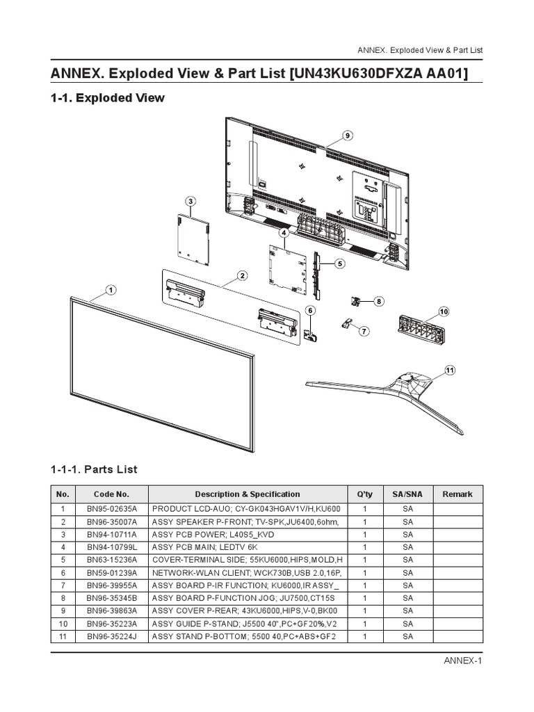 ANNEX. Exploded View & Part List (UN43KU630DFXZA AA01) | PDF | Physical ...