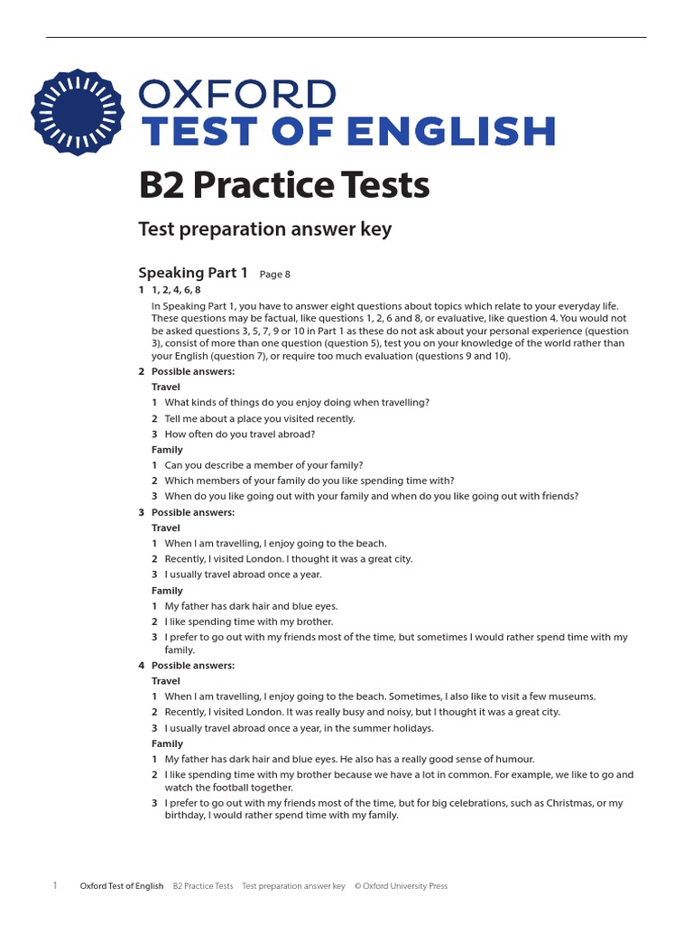 B2 Practice Tests: Test Preparation Answer Key | PDF | Question