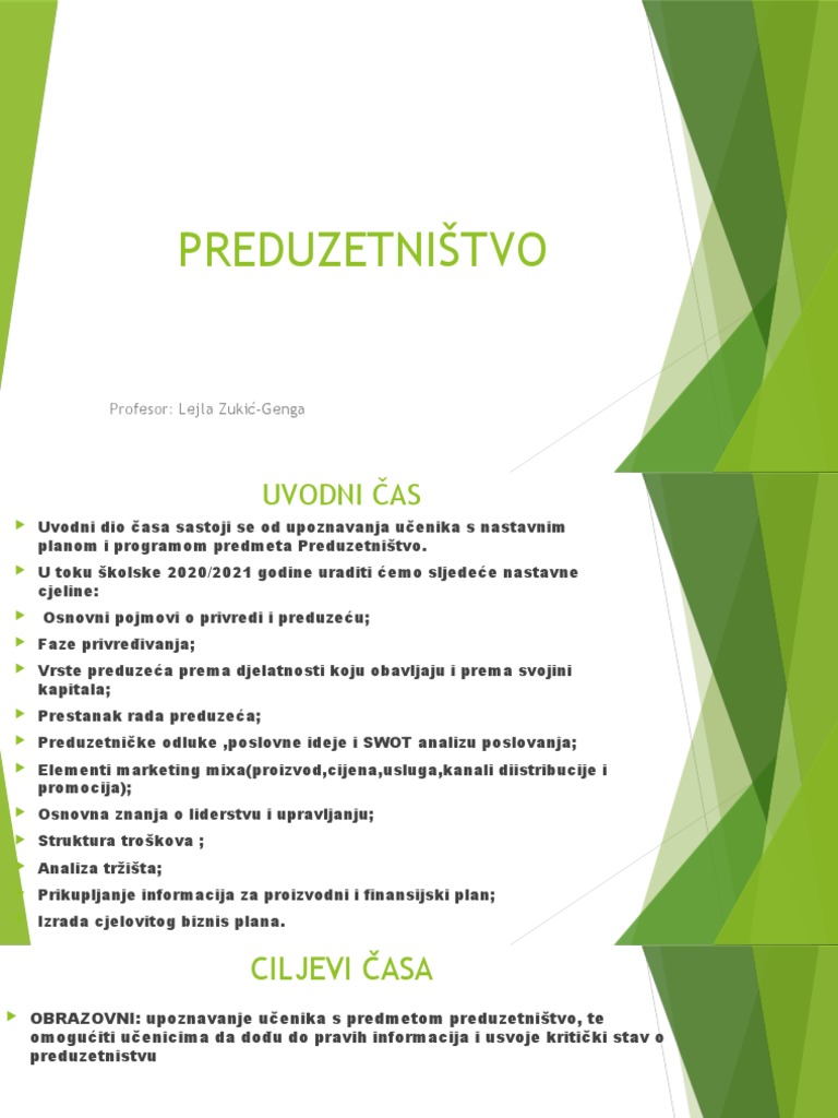 PREDUZETNIŠTVO Prezentacija | PDF
