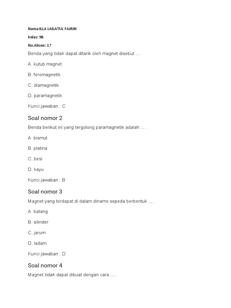 Soal Nomor 2: Nama:Illa Lailatul Fajrin Kelas: 9B No - Absen: 17 | PDF
