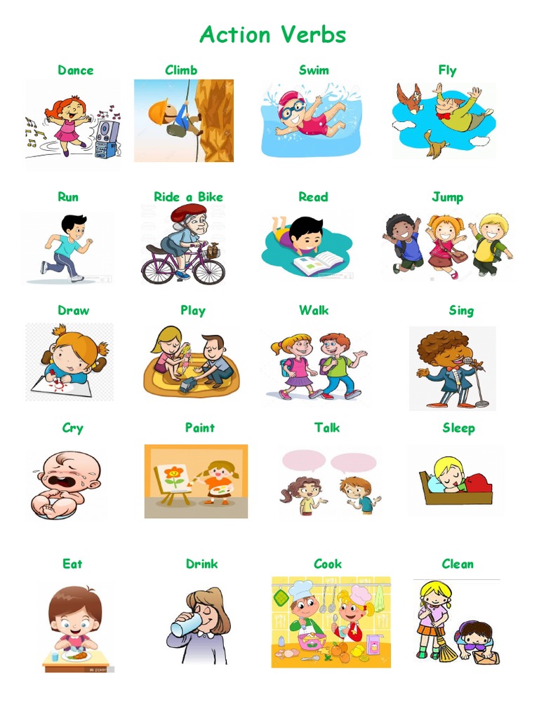 Action Verbs: Dance Climb Swim Fly | PDF | Poetry
