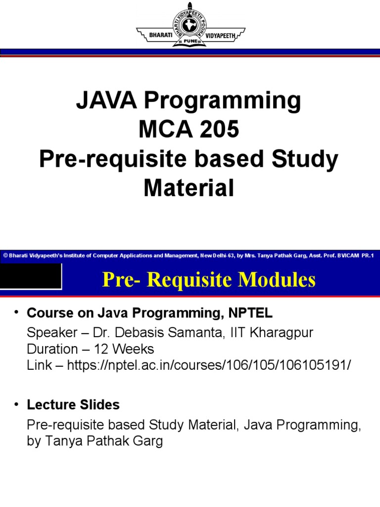 JAVA Programming MCA 205 Pre-Requisite Based Study Material | PDF | Inheritance (Object Oriented ...
