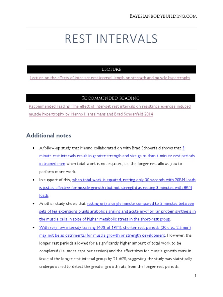 Rest Intervals: Additional Notes | PDF | Muscle Hypertrophy | Physiology