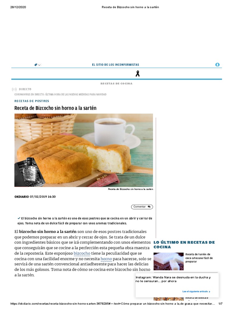 Receta de Bizcocho Sin Horno A La Sartén | PDF | Postres | Alimentos