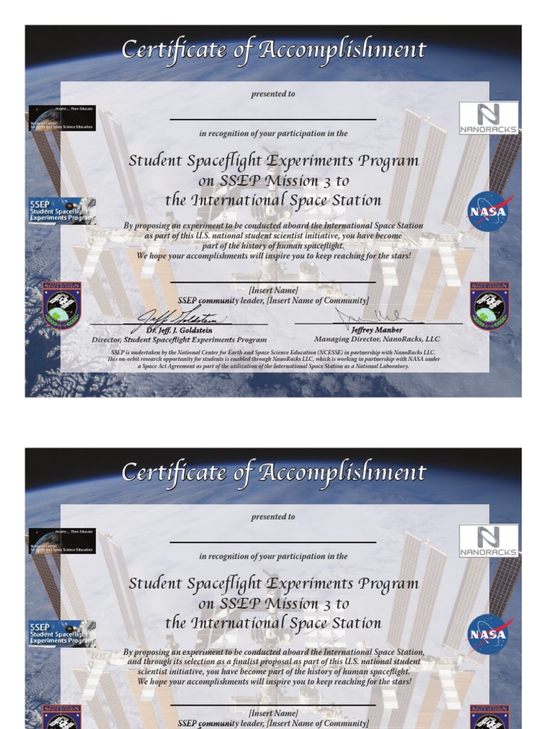 Student Spaceflight Program Certificate | PDF | International Space ...
