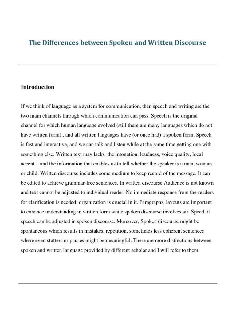 Different Between Spoken and Written Discourse | PDF | Word | Adjective