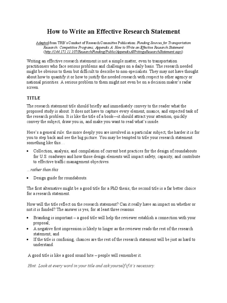How To Write An Effective Research Statement: Title | PDF