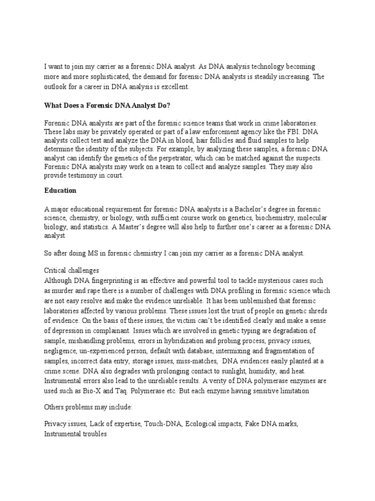 What Does A Forensic DNA Analyst Do? | PDF | Dna Profiling | Forensic ...