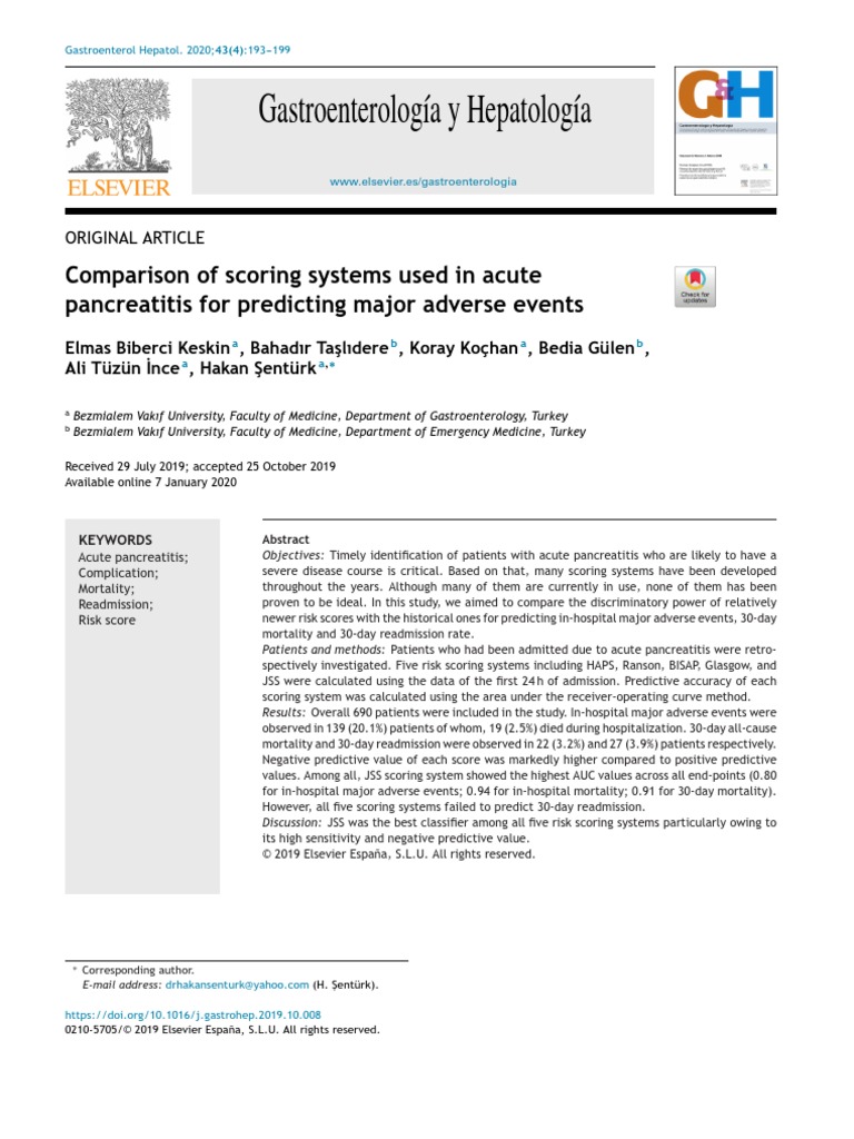 Comparison of Scoring Systems Used in Acute Pancreatitis For Predicting ...