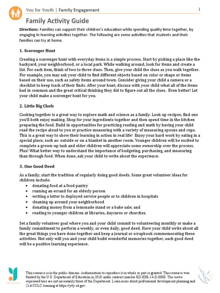 Family Activity Guide: You For Youth - Family Engagement | Download ...