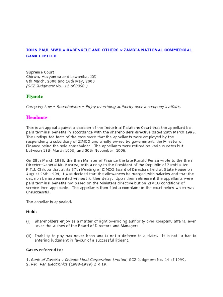 Flynote: Headnote | PDF | Board Of Directors | Judgment (Law)