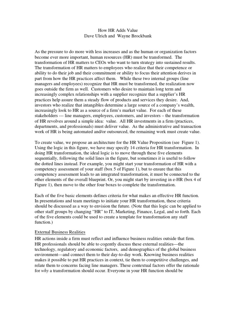 Dave Ulrich How HR Adds Value | PDF | Human Resources | Competence ...