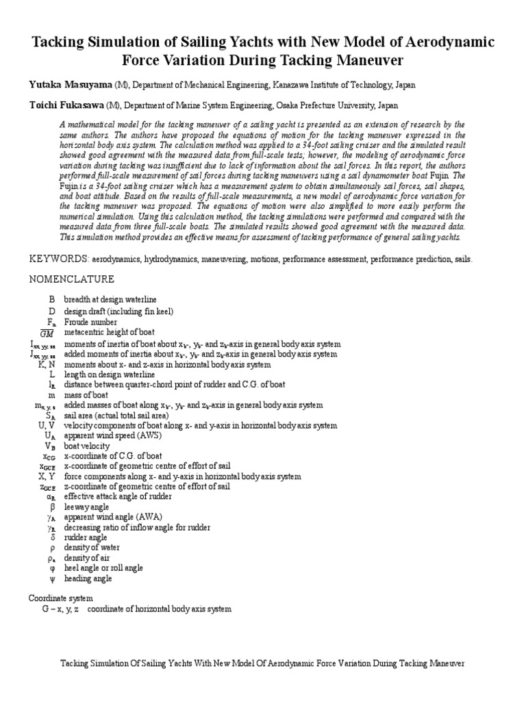 Tacking Simulation for Sailing Yachts | PDF | Sail | Cartesian ...