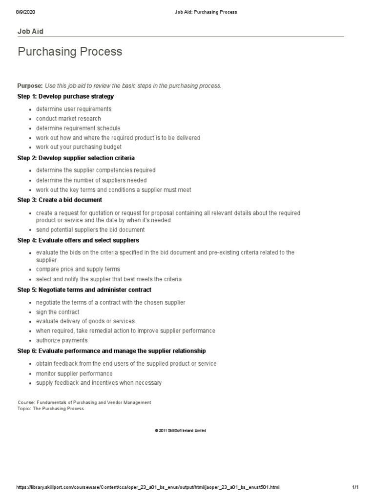 Purchasing Process: Job Aid | PDF