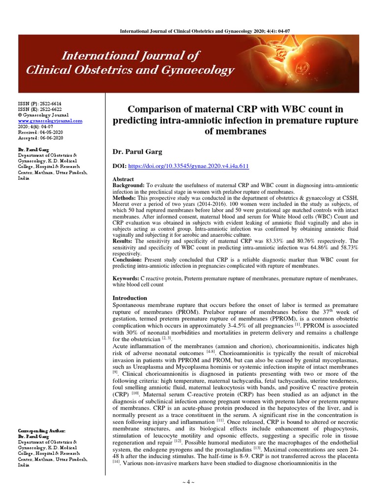 2 Comparison Of Maternal CRP With WBC Count In Predicting Intra