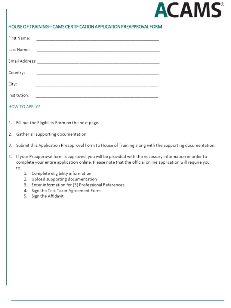 CAMS Certification Application | PDF | Qualifications | Vocational ...