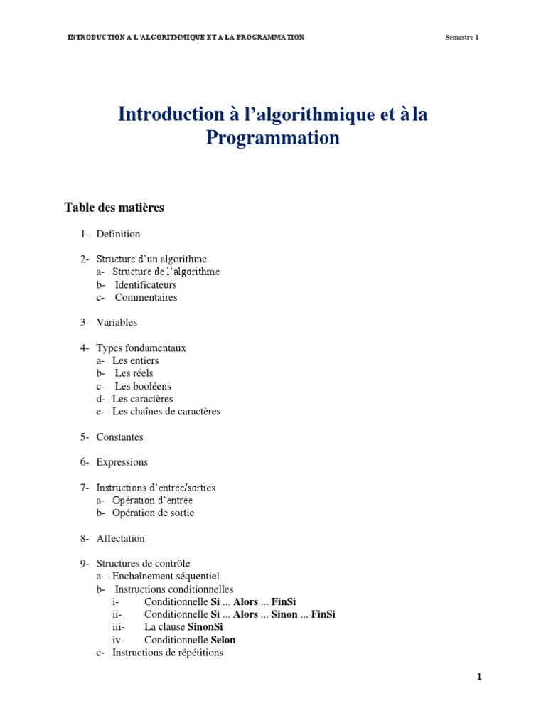 Cours Algo | PDF | Structure de contrôle | Variable (informatique)