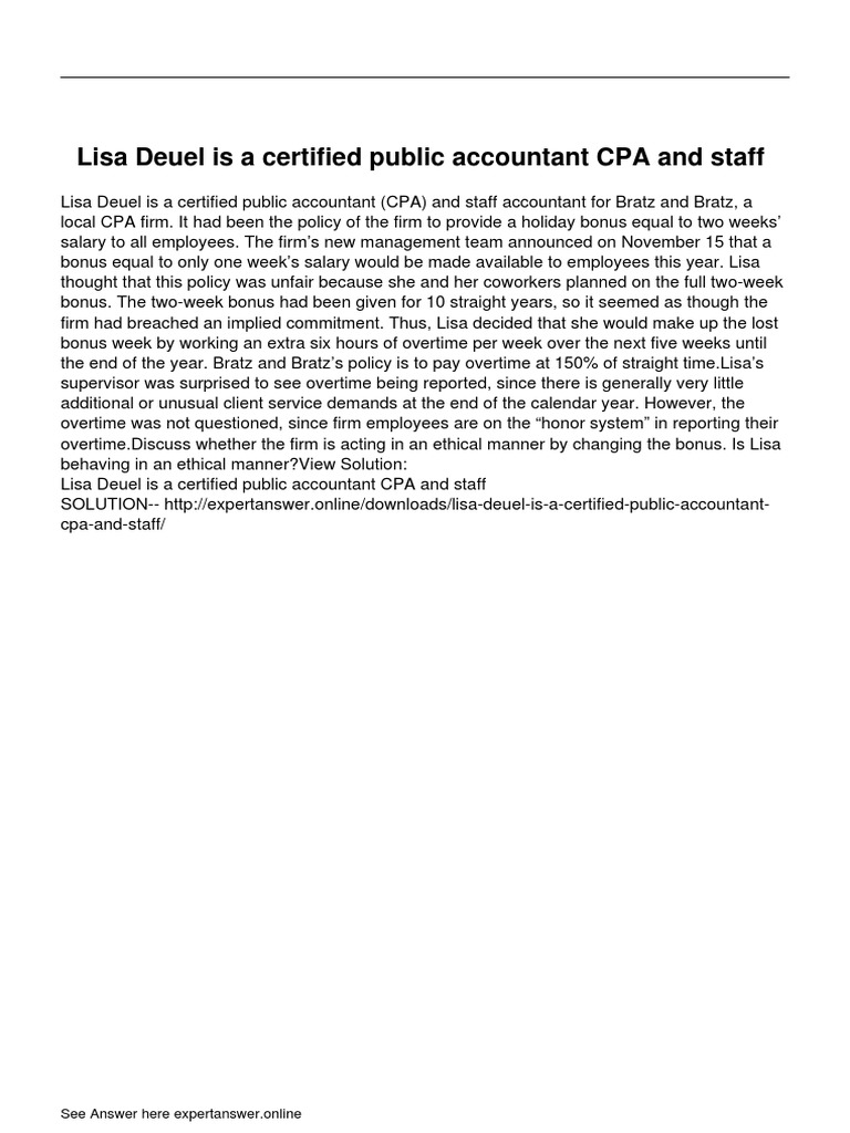 Lisa Deuel Is A Certified Public Accountant Cpa and Staff | PDF ...