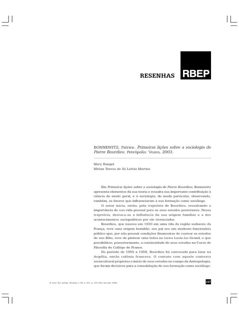 Resenha de Bonewitz Sobre Bourdieu PDF | PDF | Sociologia | Karl Marx