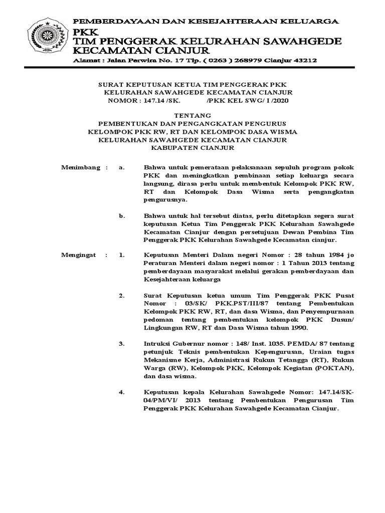 SK PKK RW, RT Dan Dasa Wisma | PDF