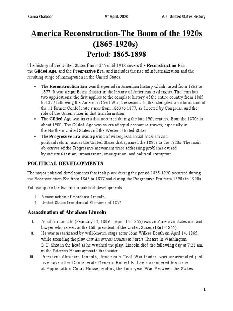 America Reconstruction | PDF | Harlem Renaissance | John Wilkes Booth