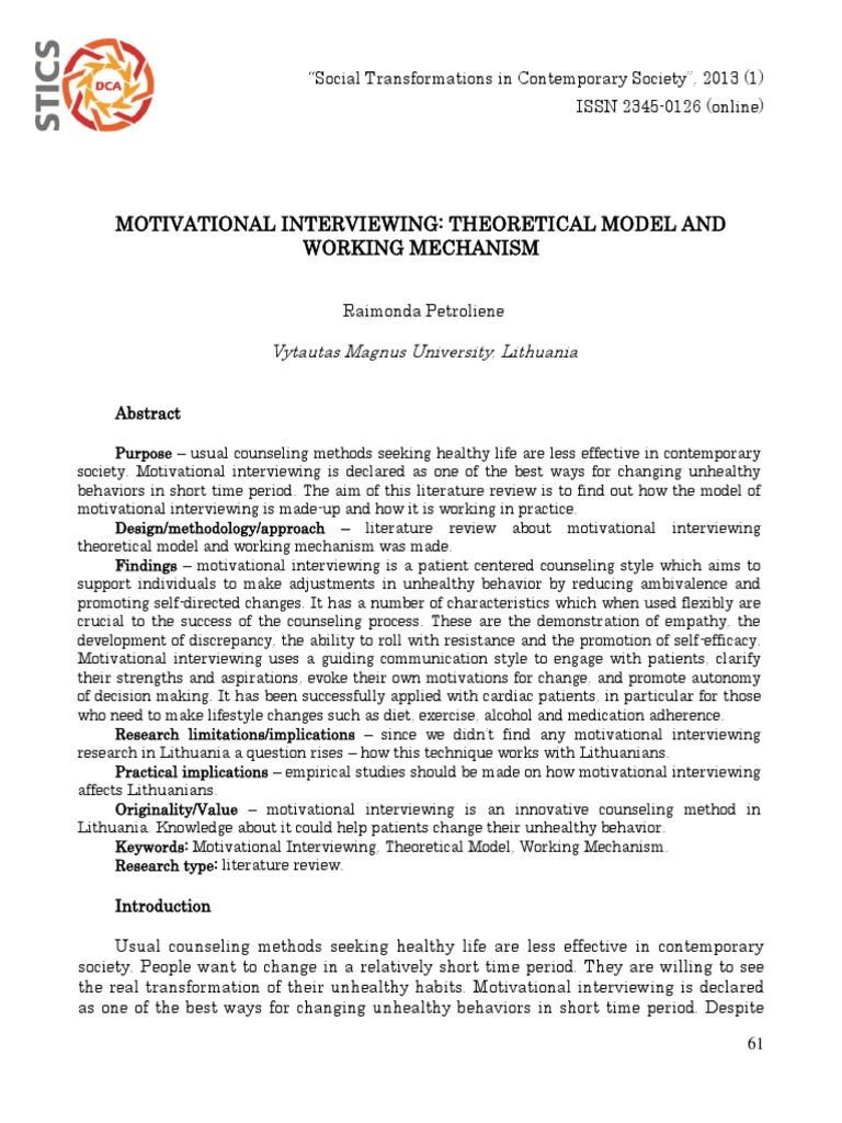 Motivational Interviewing: Theoretical Model and Working Mechanism ...