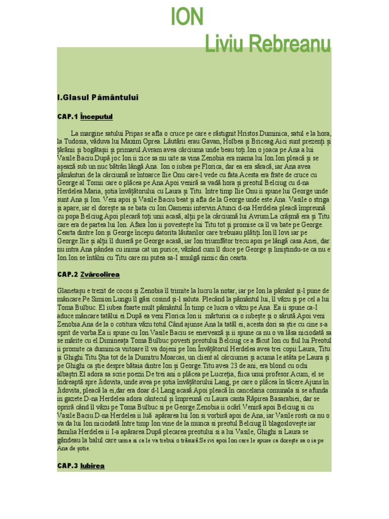Ion-Rezumat Pe Capitole | PDF