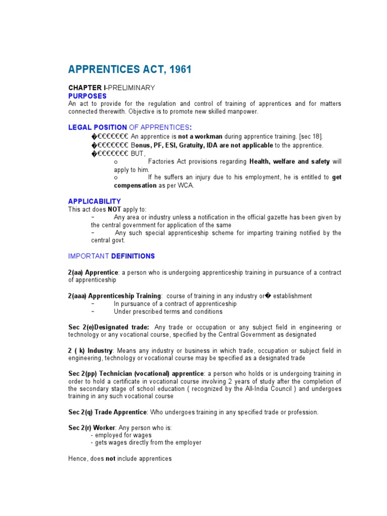 Apprentices Act, 1961: Chapter I-Preliminary | PDF | Apprenticeship ...