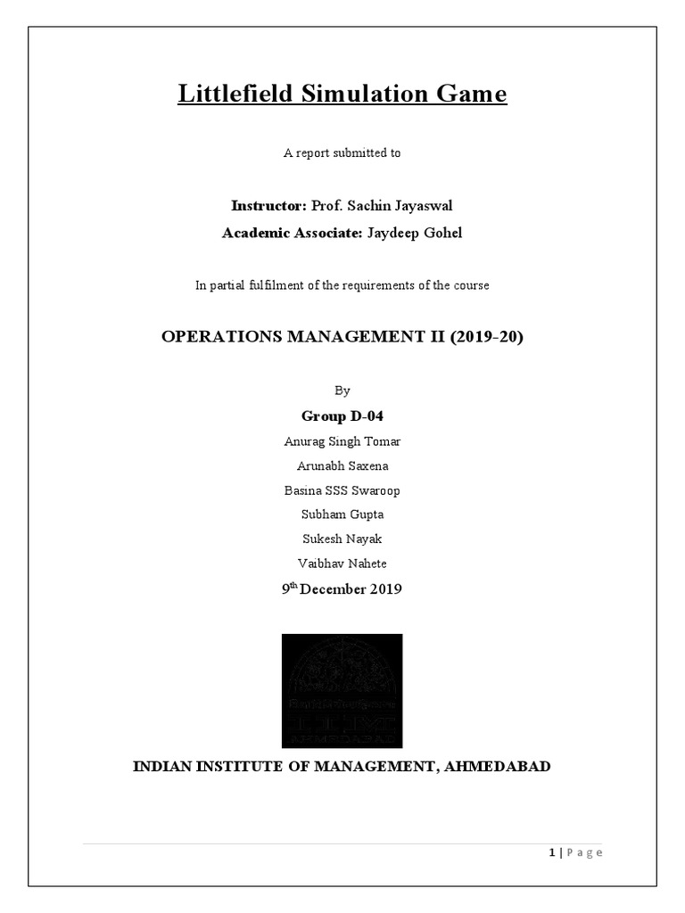 Littlefield Simulation Strategy Report | PDF | Inventory | Demand
