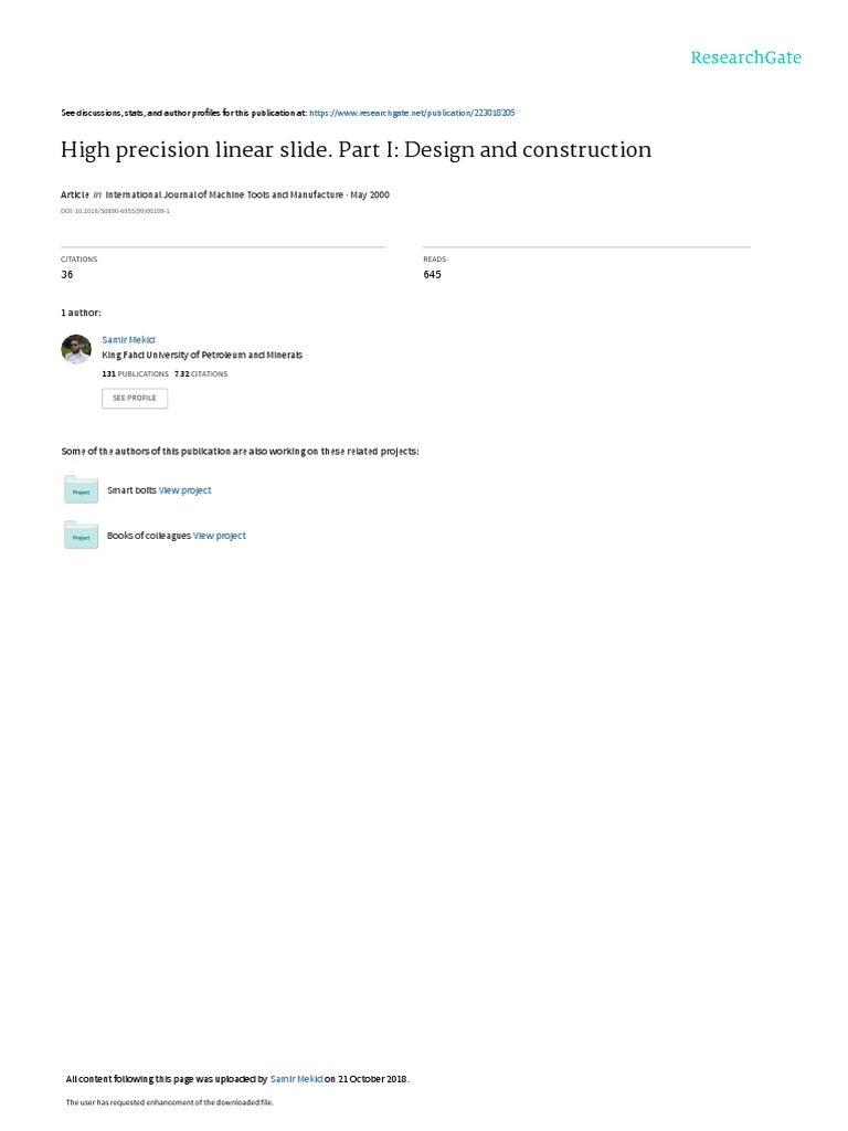 High Precision Linear Slide. Part I: Design and Construction | Download ...