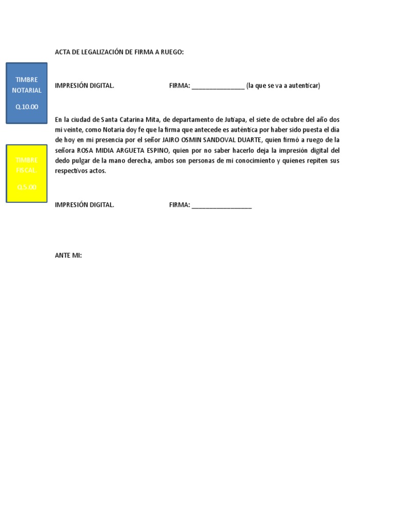 Acta de Legalización de Firma A Ruego | PDF