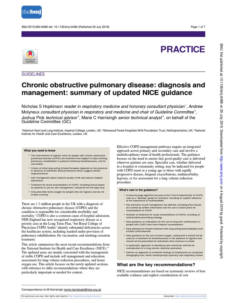 Practice: Chronic Obstructive Pulmonary Disease: Diagnosis and ...