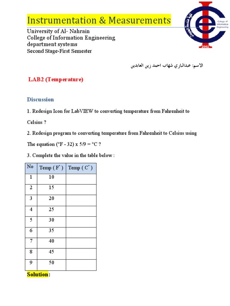 Instrumentation & Measurements: LAB2 (Temperature) | PDF | Teaching Methods & Materials | Computers