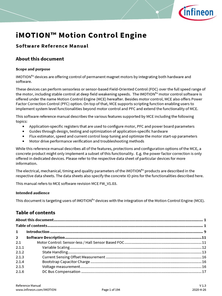 Infineon MCESW RM UserManual v01 - 03 EN | PDF | Electric Motor | Parameter (Computer Programming)