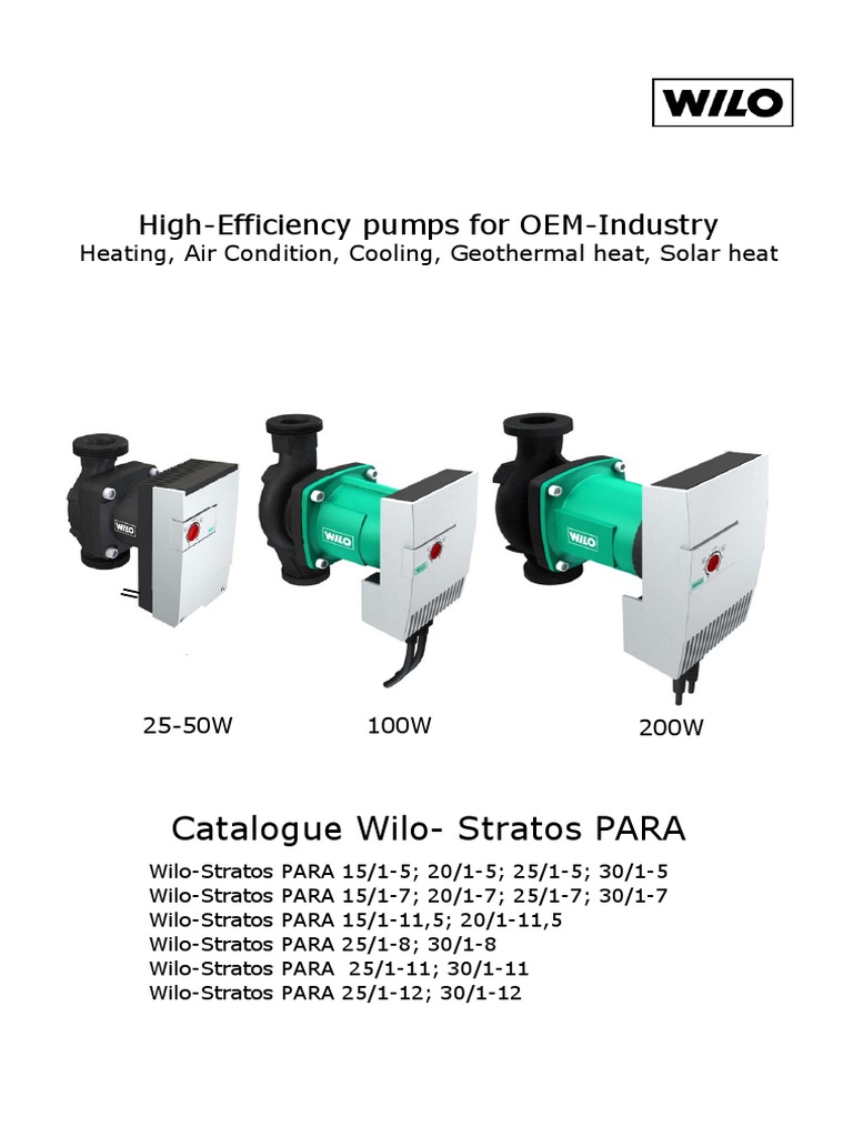 High-Efficiency Pumps For OEM-Industry: Catalogue Wilo-Stratos PARA | PDF | Power Supply | Mains ...