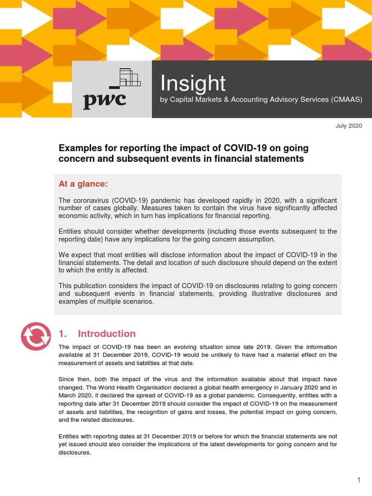PWC Insights Examples Reporting Impact of Covid 19 On Going Concern and ...
