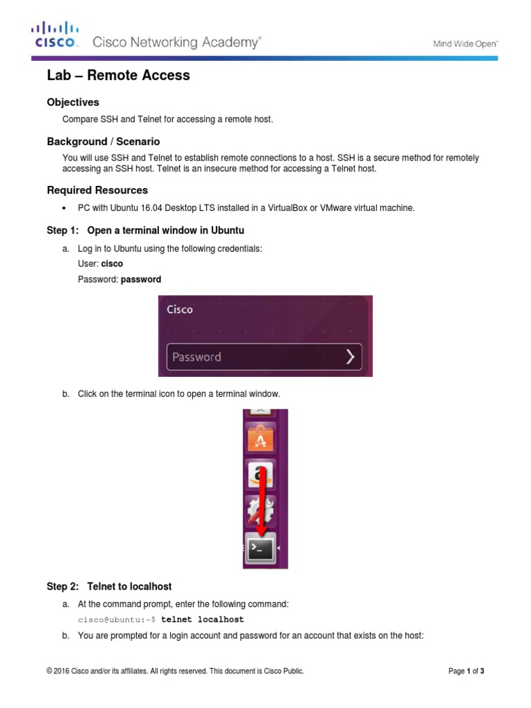 5.4.3.4 Lab - Remote Access | PDF | Secure Shell | Login