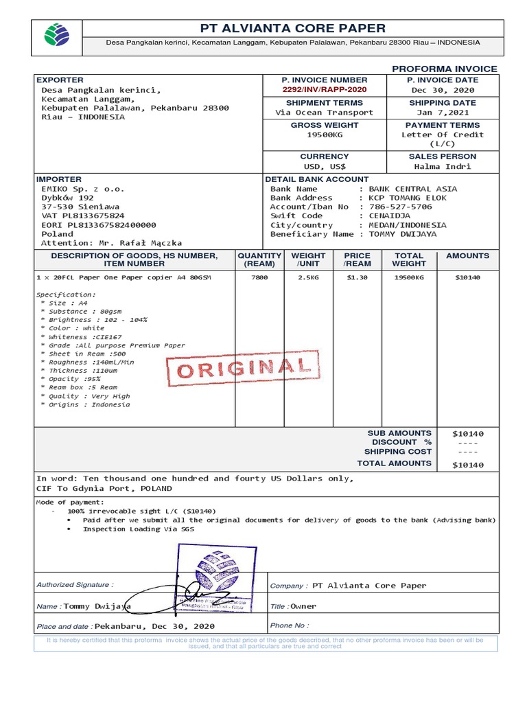 Proforma Invoice To Poland PDF | PDF | Invoice | Banking