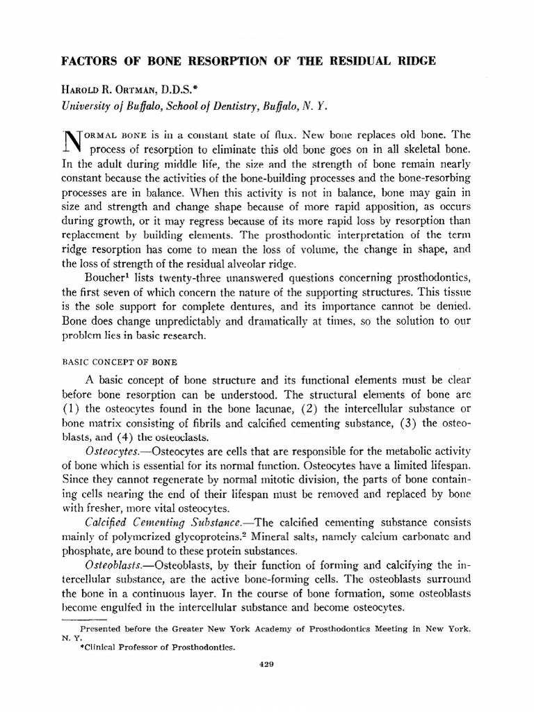 Factors of Bone Resorption of The Residual Ridge Ortman1962 | PDF ...