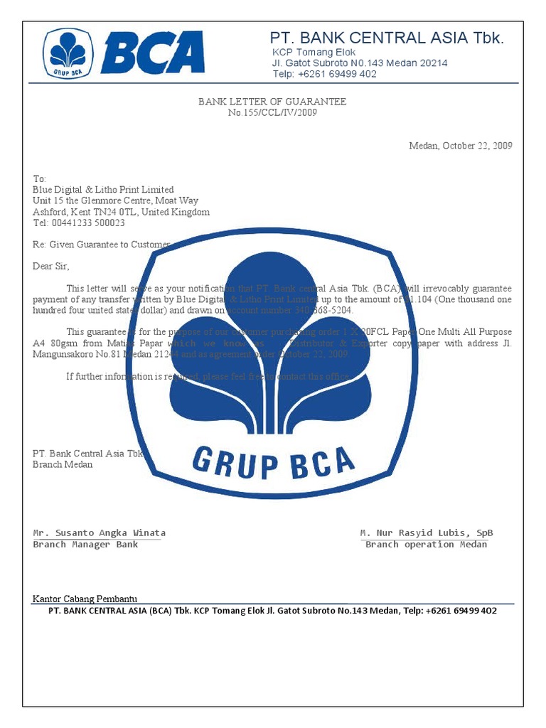 Concept Bank of Guarantee BCA | PDF