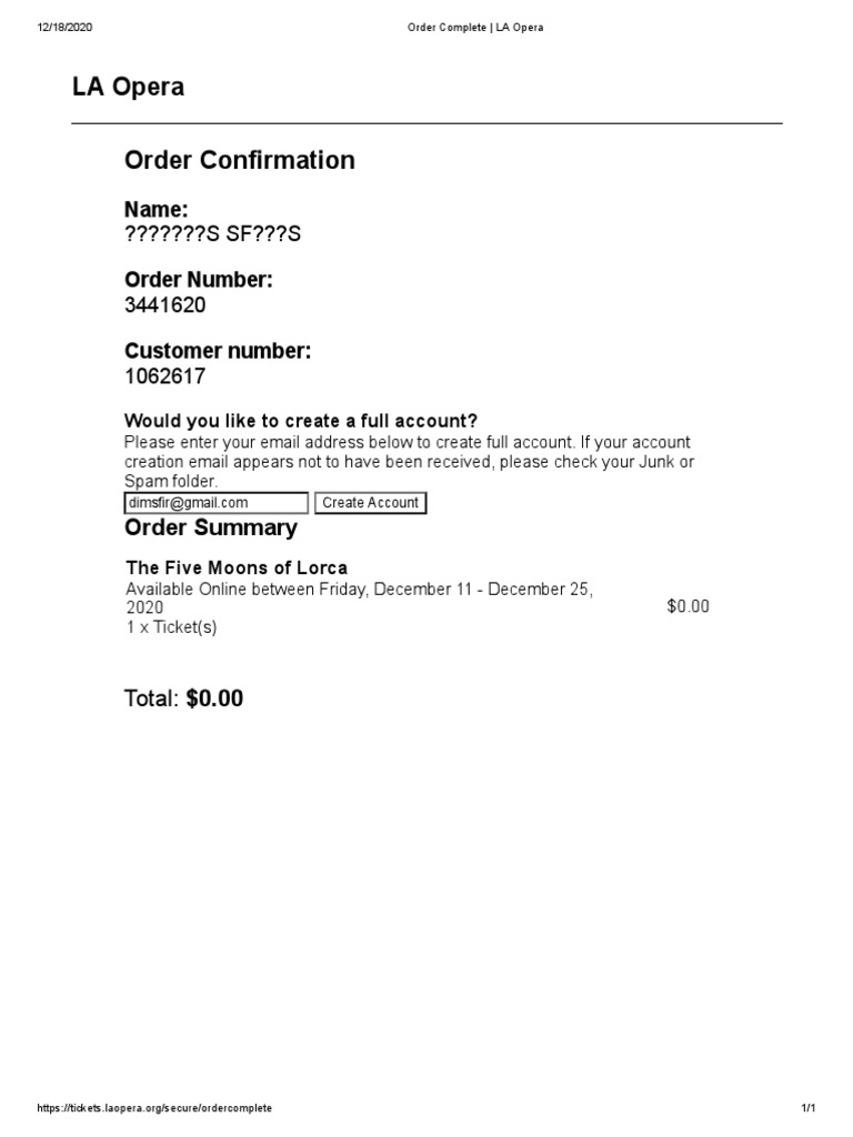 Order Complete - LA Opera | PDF