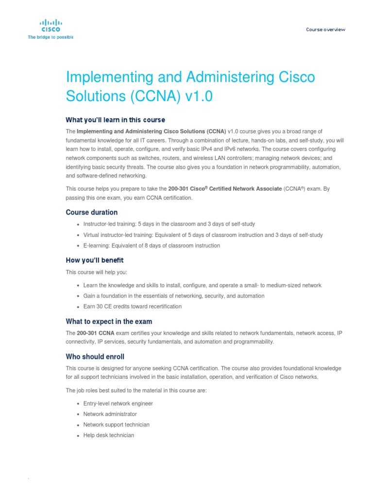 Implementing and Administering Cisco Solutions Ccna | PDF | Cisco Certifications | Internet ...